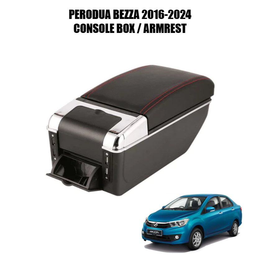 PERODUA BEZZA 2016-2024 Armrest 7usb Charging Port Leather Adjustable ...