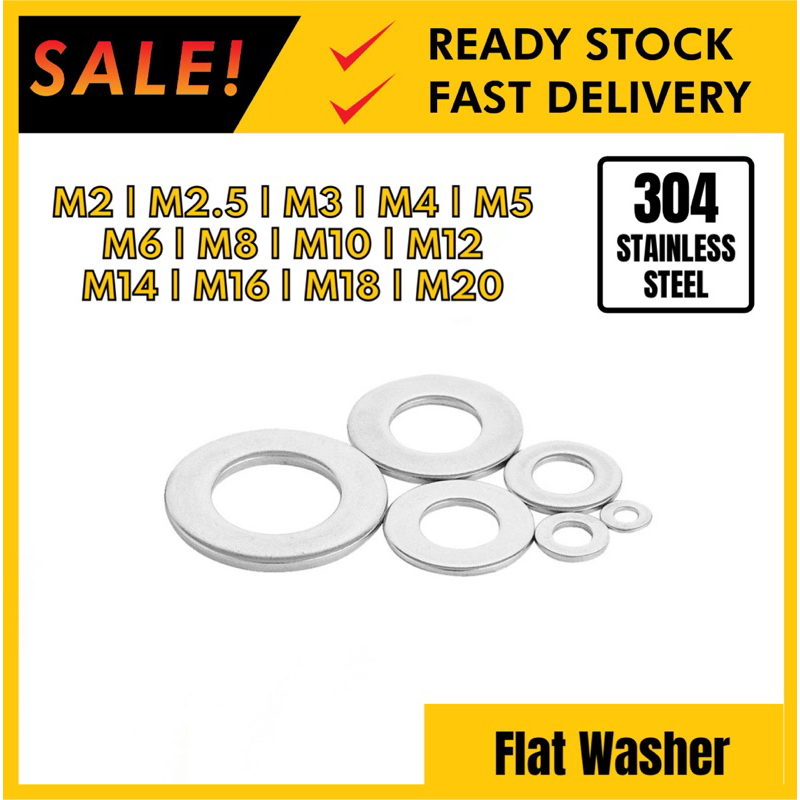 Flat Washer 304 Stainless Steel Washer M2 M2.5 M3 M4 M5 M6 M8 M10 M12 M14 M16 M18 M20 | Shopee ...