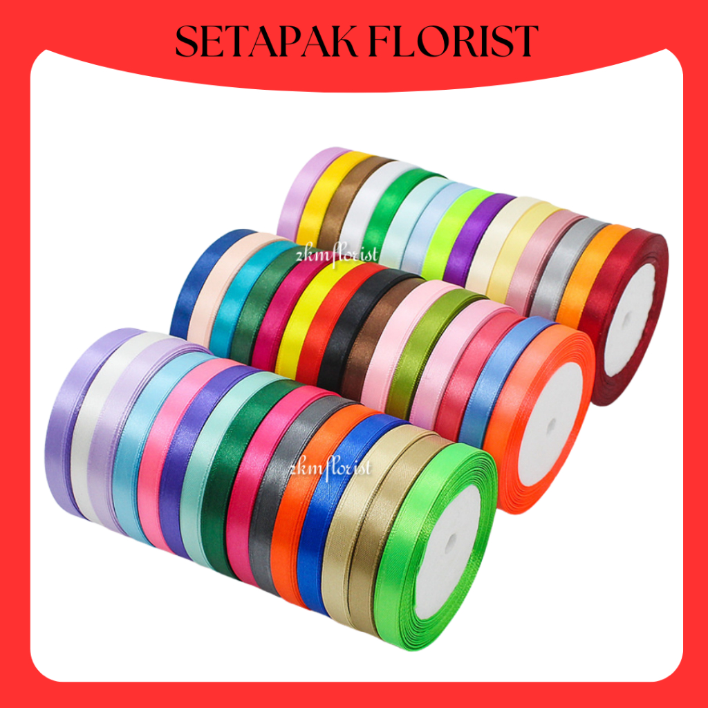 (22M) 1CM SATIN Ribbon Reben Riben Gift Satin Organza Flower Bouquet ...