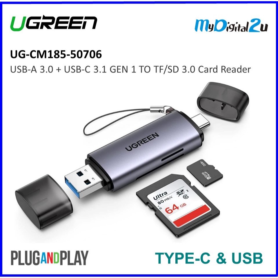 UGREEN *UG-CM185-50706 2-IN-1 USB-A 3.0 + USB-C 3.1 GEN 1 TO TF/SD 3.0 Card Reader | Shopee Malaysia