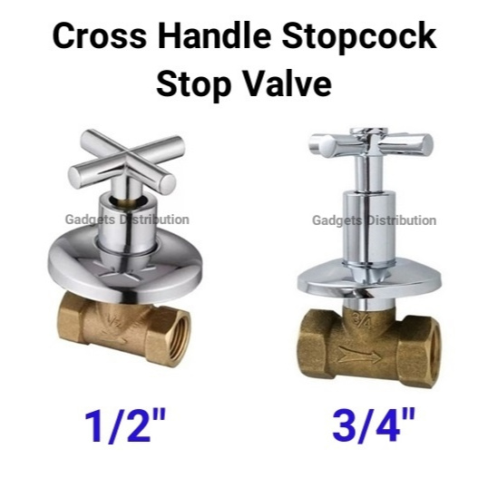 Water Stop Valve Stopcock Stop Cock with Adjustable Wall Flange 1/2" 3/ ...