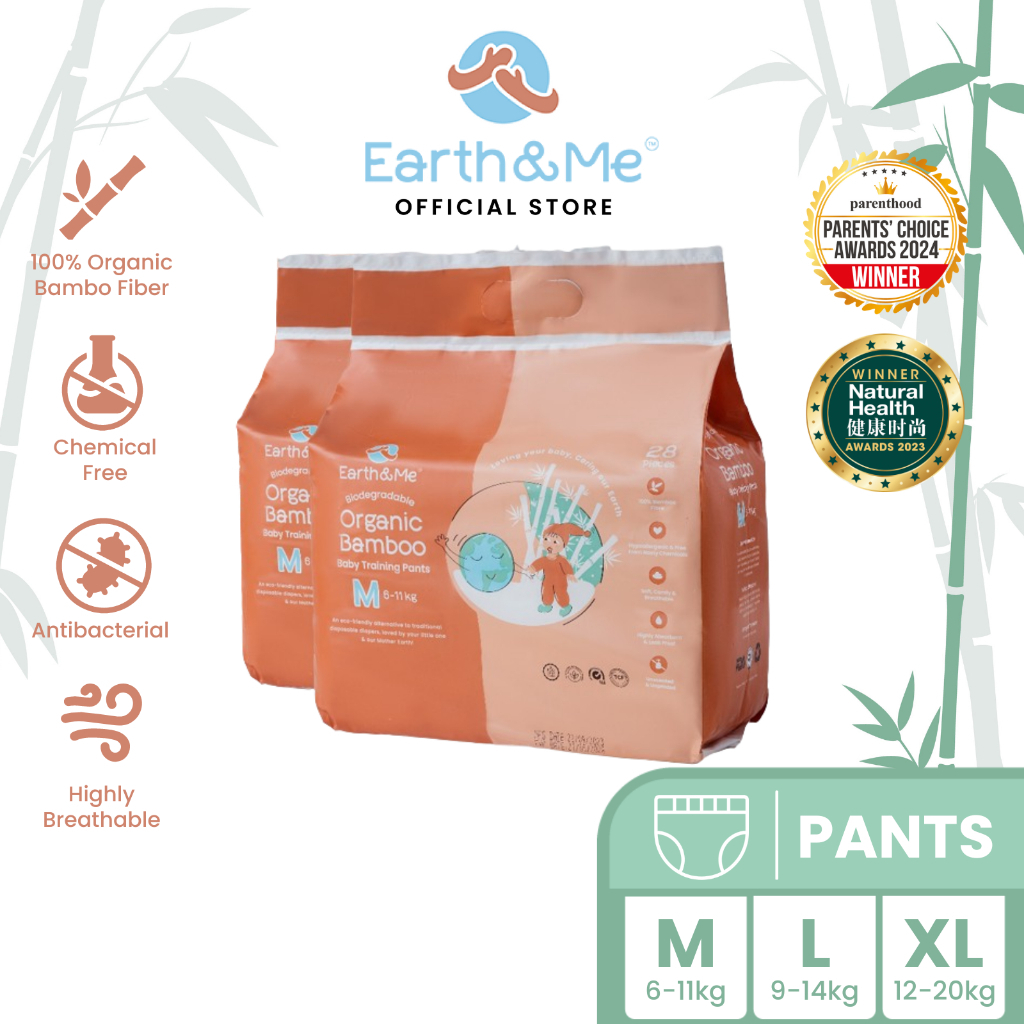 (Organic Bamboo) Earth & Me 𝗧𝗿𝗮𝗶𝗻𝗶𝗻𝗴 𝗣𝗮𝗻𝘁𝘀 2-Pack Bundle Size M/L/XL ...
