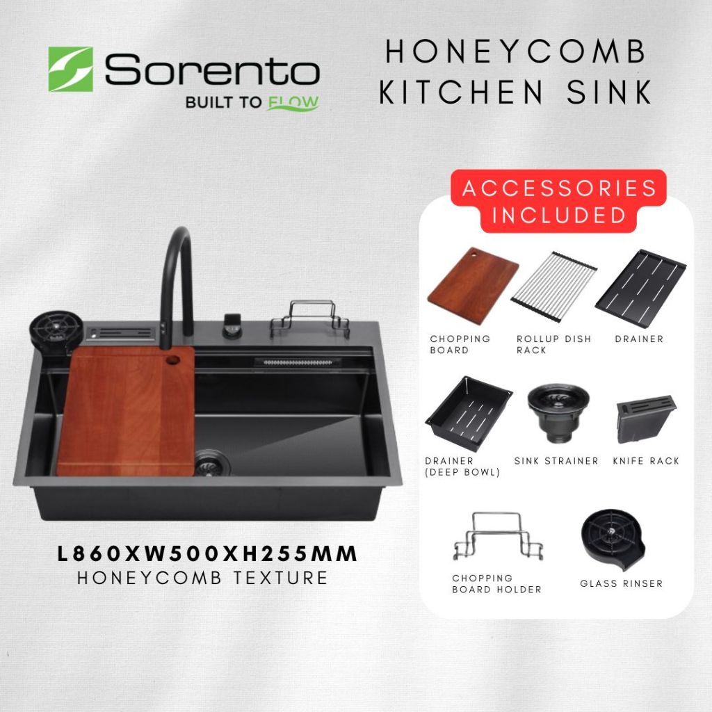 SORENTO Honeycomb Waterfall Kitchen Sink 860x500 Stainless steel 304 ...