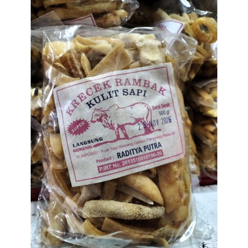 KERUPUK KULIT LEMBU MENTAH KRECEK RAMBAK KULIT SAPI (250g/500g ...
