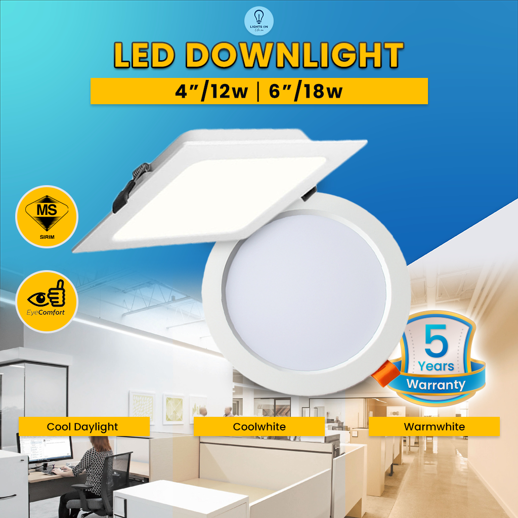 5 Years Warranty LED Recessed Downlight 4"/12w 6"/18w Lampu Siling ...