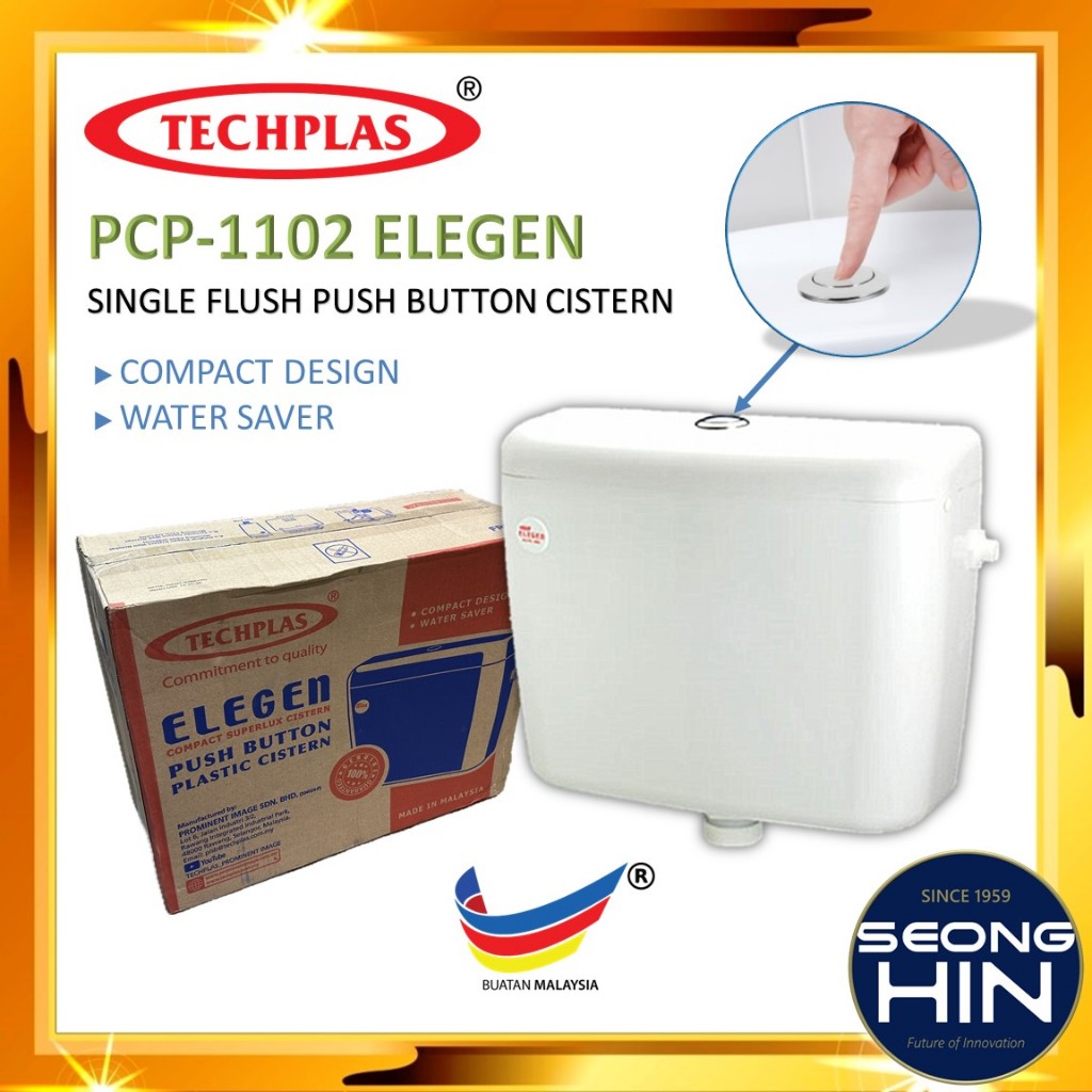 TECHPLAS 1102 9 Liter Low Level Single Flush Push Button Cistern Toilet ...