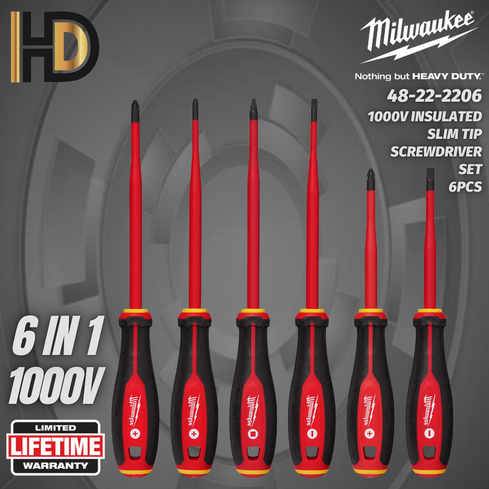 Milwaukee VDE Insulated Slim Tip Screwdriver Set / 6 Pcs 1000V ...