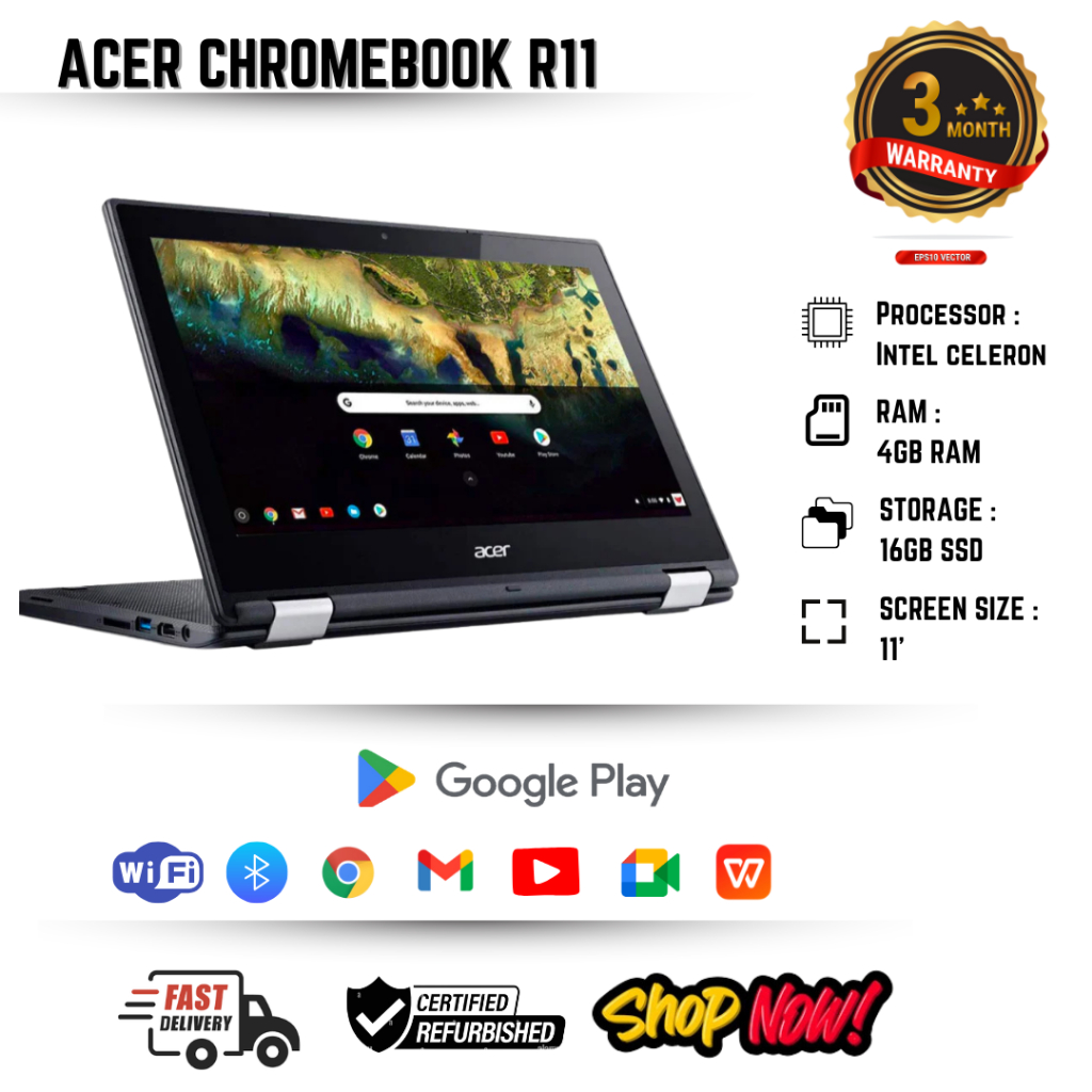 [REFURBISHED]ACER CHROMEBOOK R11 CELERON 4GB RAM 16GB SSD 11 INCH FLIP ...