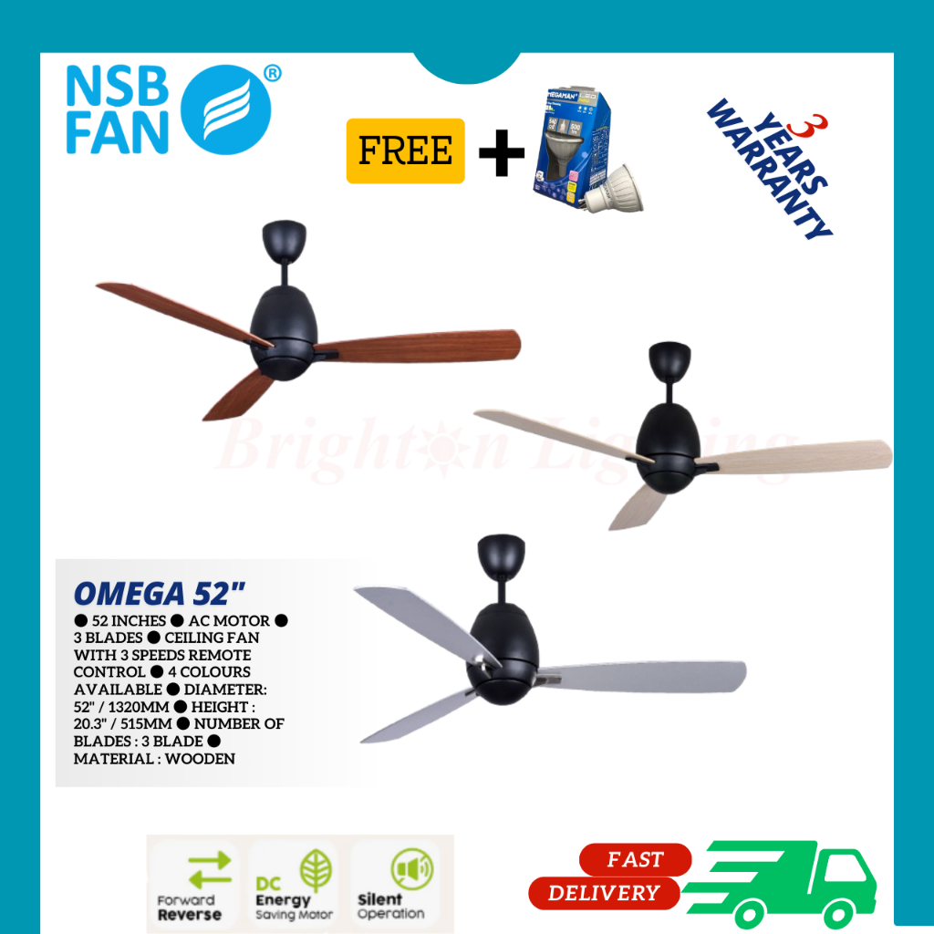 NSB Omega 52 Inch AC Motor 3 Blades With 3 Speeds Remote Control ...