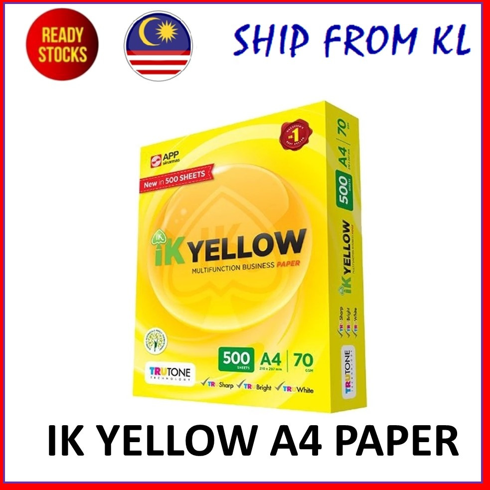 🔥ReadyStockIn🇲🇾🔥IK YELLOW A4 PAPER 70GSM/80GSM 100 SHEET / 450 SHEET/ 500 SHEET PHOTOCOPY/ COPY ...