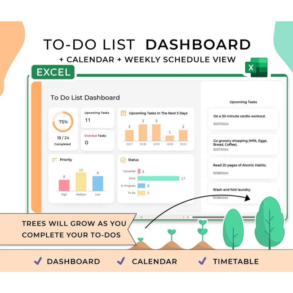 Excel To Do List Template Excel Dashboard Excel Planner Spreadsheet For ...