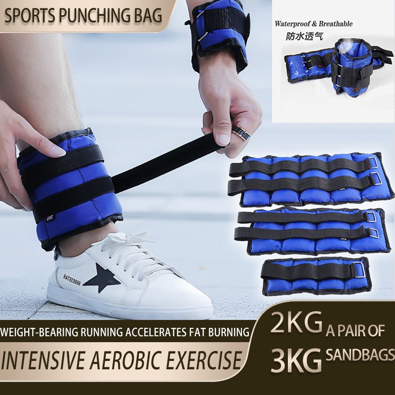 (2 Pcs x 0.5kg/ 1kg/1.5kg ) Ankle Weight Wrist Sand Bag Adjustable Arm Leg Running Brisk Walk ...