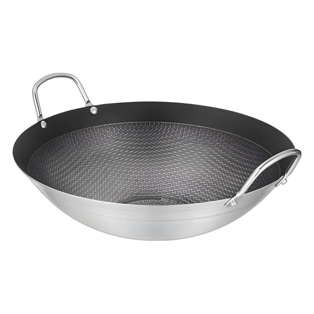 Kuali Honeycomb Stainless Steel Honeycomb Wok Non Stick Black Silver ...