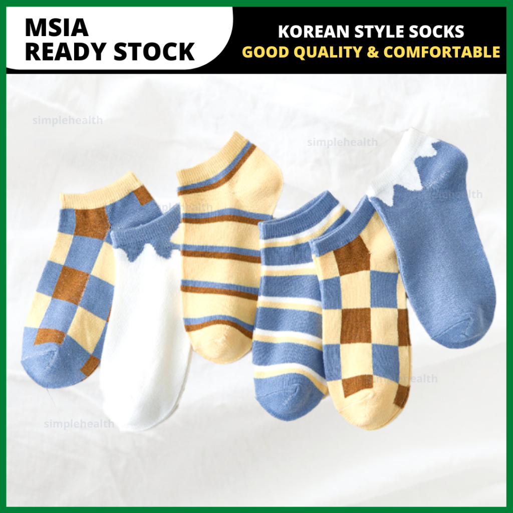 Blue Checkers Ankle Socks Cute Student Fashion Sneaker Japanese Women ...