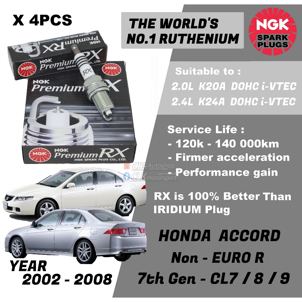 NGK Premium RX Spark Plug - Honda Accord CL7 CL8 CL9 2.0L K20A 2.4L K24A i-VTEC DOHC Non TYPE R ...