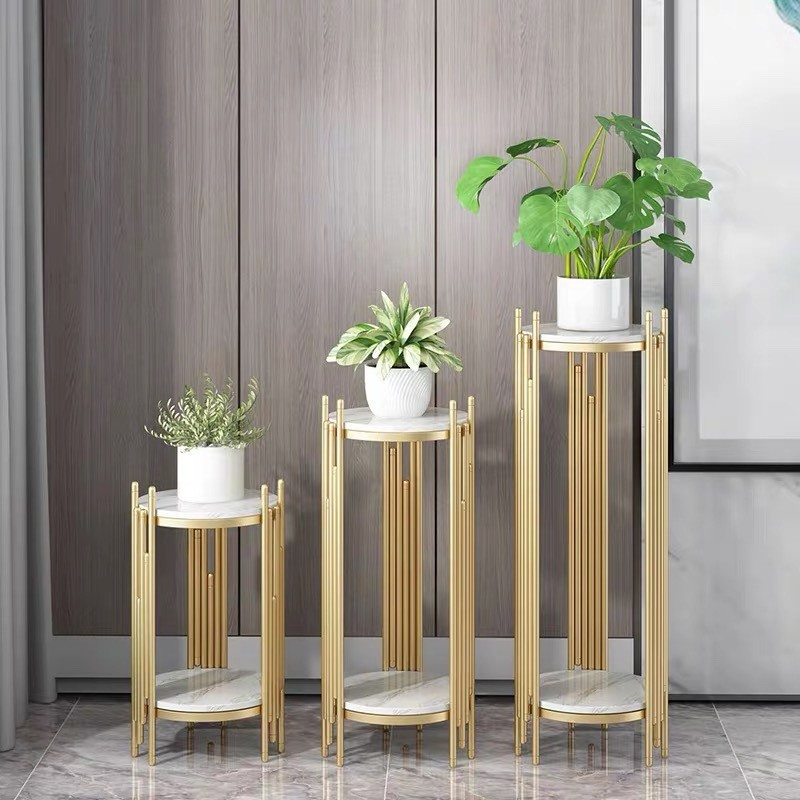 Simple and Light Luxury Wrought Iron Marble Double-Layer Flower Stand ...