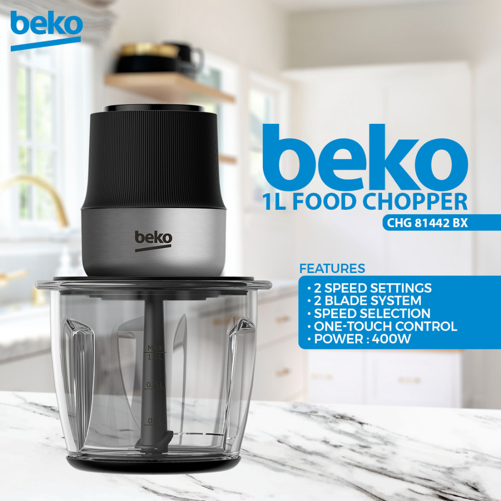 BEKO 1.0L 400W STAINLESS STEEL GLASS BOWL MINI CHOPPER CHG81442BX (1 to ...