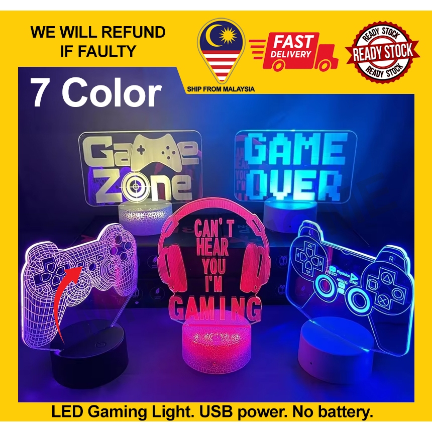 7 Color 3D LED Gaming Light Acrylic Setup RGB Lamp USB Powered Bedroom ...