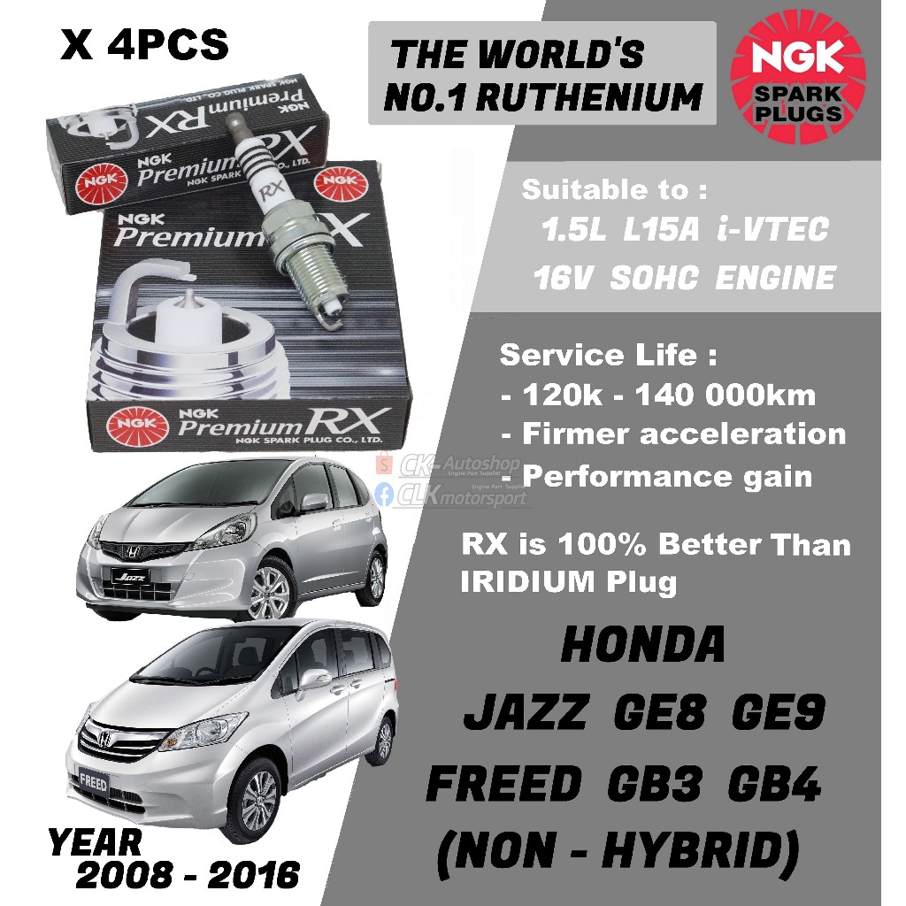 NGK Premium RX Spark Plug - Honda Jazz GE8 GE9 Freed GB3 GB4 1.5L L15A i-VTEC DOHC 16V ( Year ...