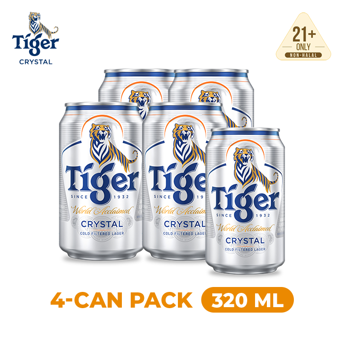 Tiger Crystal Cold Filtered Lager Beer Can 4.2% Alcohol 4-Can Pack (4 x ...