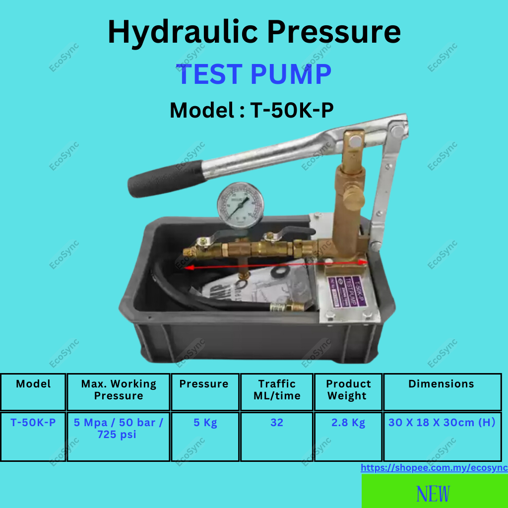 Hydraulic Pressure Hand Test Pump Hand Pump PPR (Model: T-50K-P) 手动试压泵 ...