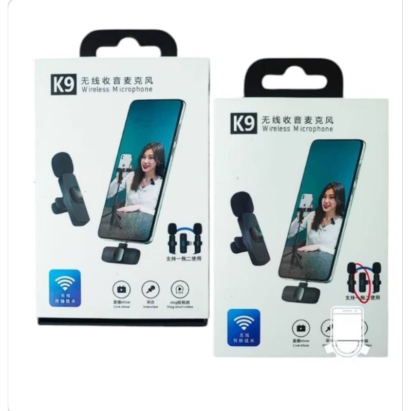 K9 Wireless Dual Microphone for iPhone and Android 2.4GHz Mic [24Hours Shipout] | Shopee Malaysia