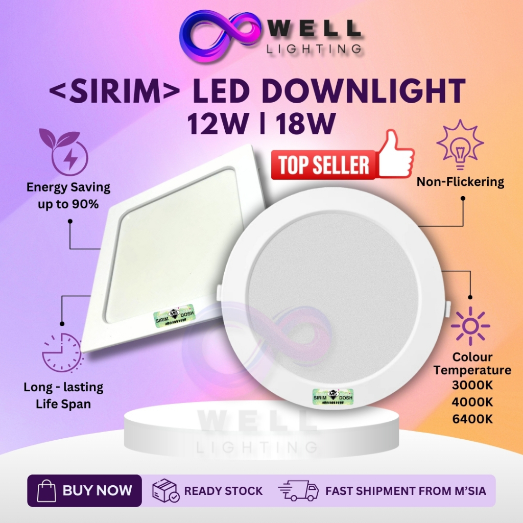 Lampu Siling LED Slim Recessed Downlight 12W 18W Rumah Round Square ...