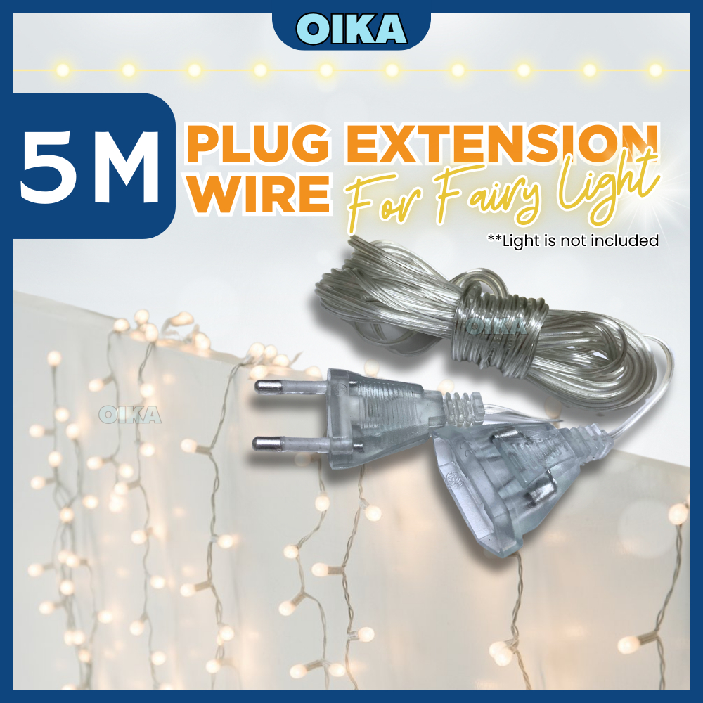 5 Meter 2 Pin EU Plug and Socket Extend Wire Fairy Light Extension Wire ...