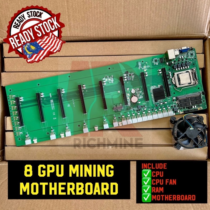 {ReadyStock} ETH 8 GPU Slot motherboard riserless mining 8 card Combo ...