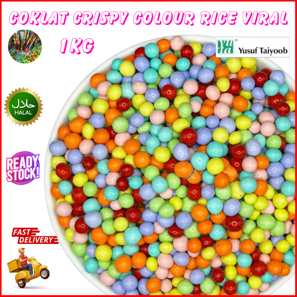 COKLAT CRISPY RICE COLOUR VIRAL (1KG) YUSUFF TAIYOOB Chocolate Coated ...