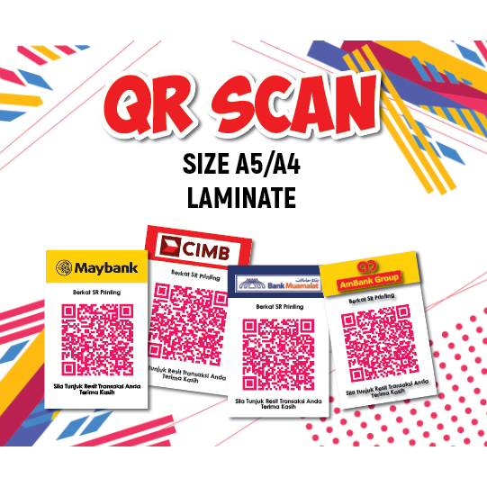QR SCAN BANK SAIZ A5/A4 LAMINATE/MAYBANK/CIMB/AMBANK/BANK ISLAM ...