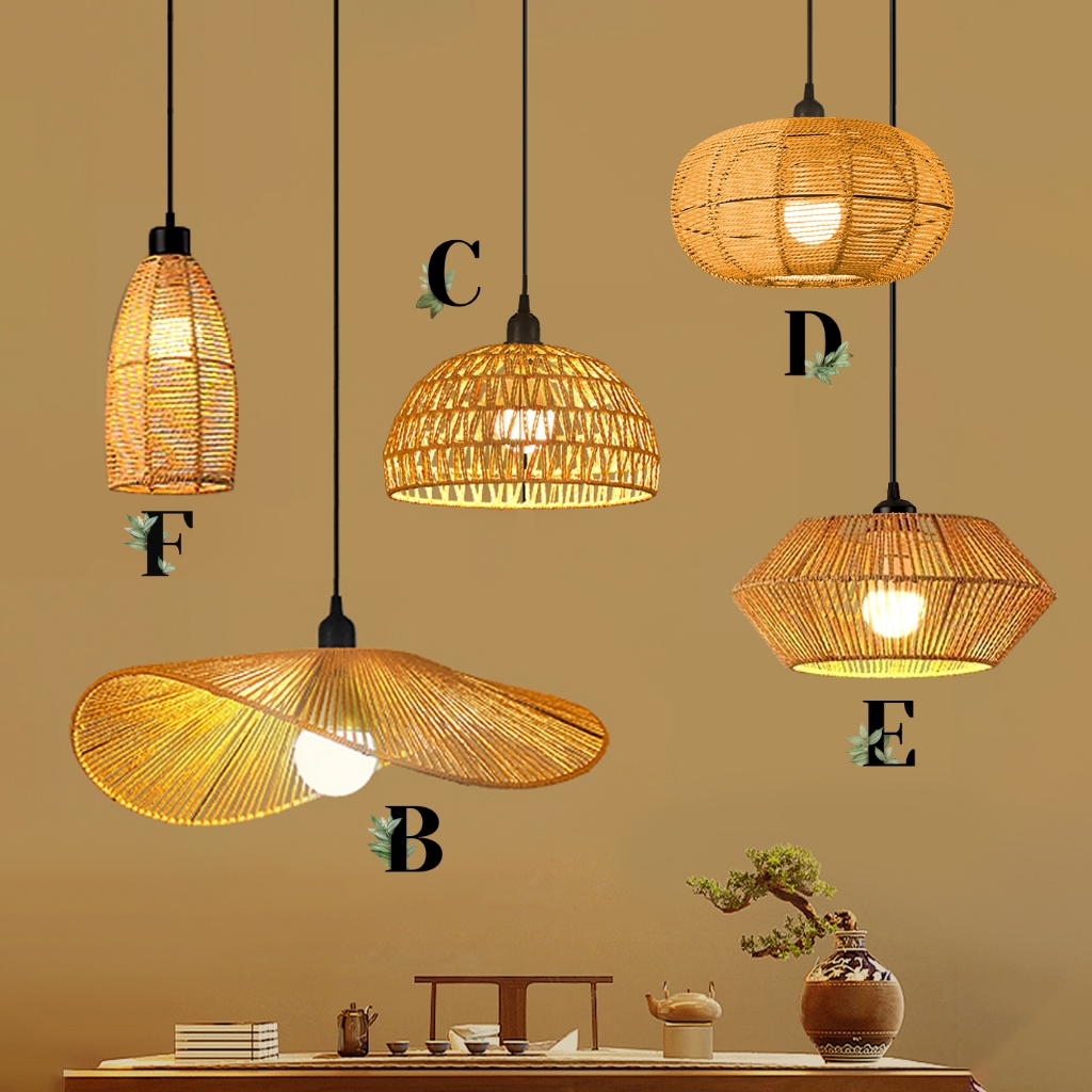 Lampu Rotan Hand Woven Rattan Lamp Muji Bamboo Lamp Hemp Rope Pendant ...