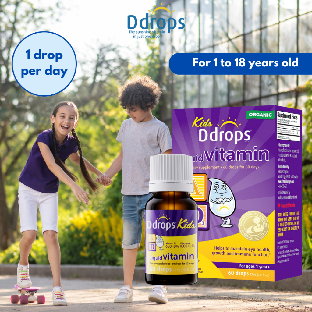 Ddrops Kids Liquid Vitamin D3 600 IU/Vitamin A 1800 IU Dietary Supplement (1.7ml/60 drops ...
