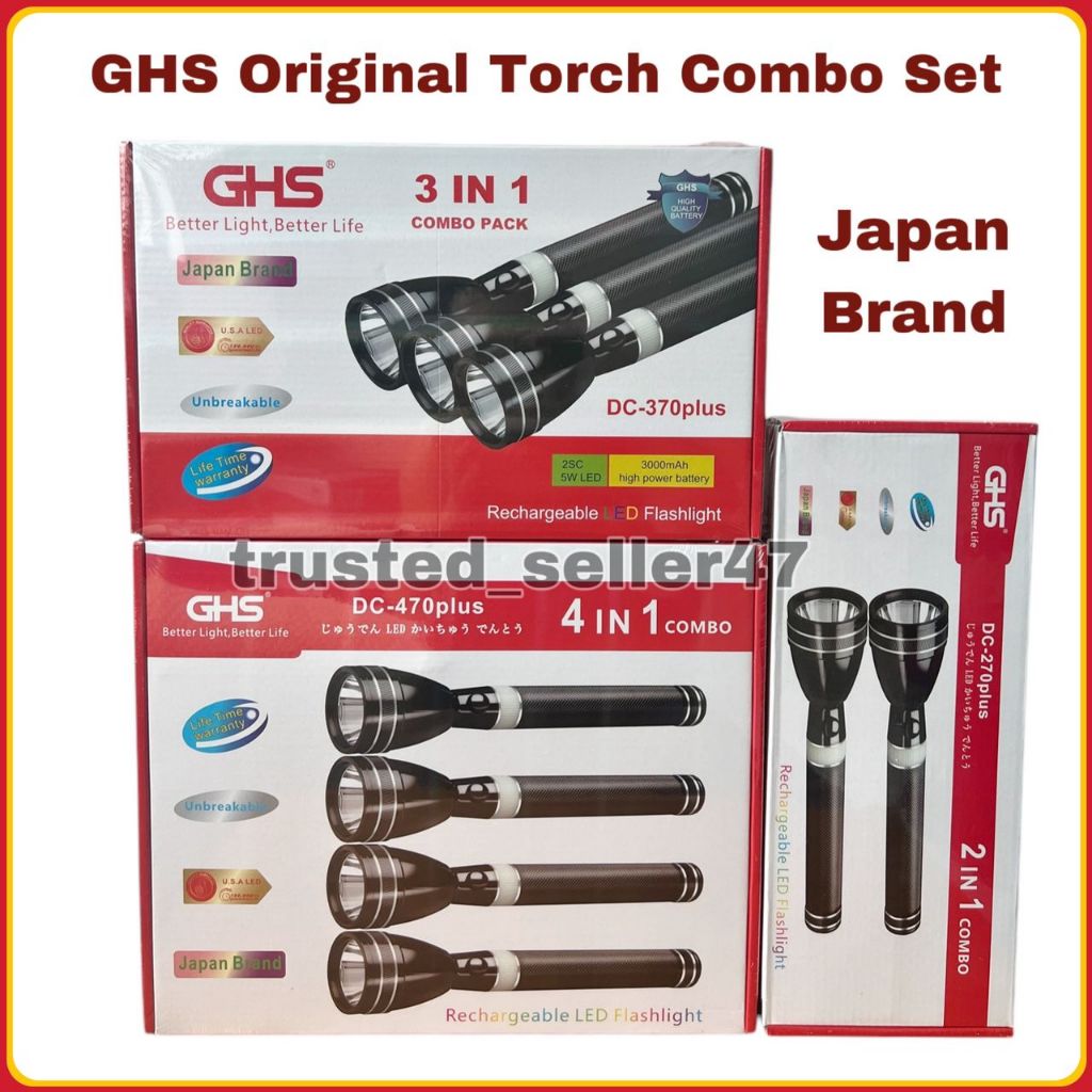 GHS Combo Original Japan Brand Led Torch Light Flash Light Rechargeable ...