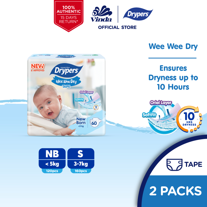 [Bundle of 2] Drypers Wee Wee Dry Baby Diaper NB60/S80 | Shopee Malaysia