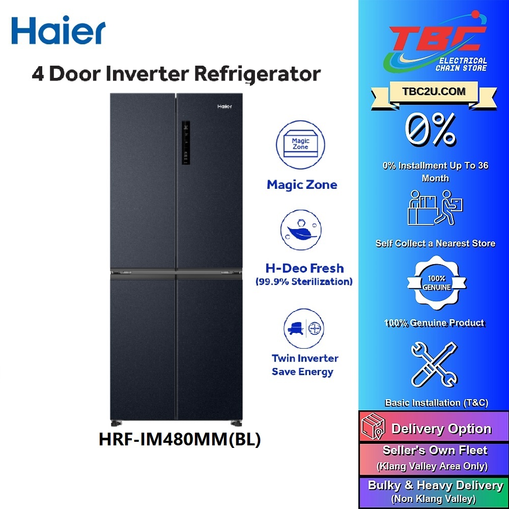 Haier 480L 4 Door Gemstone Blue Refrigerator Twin Inverter Wet & Dry ...