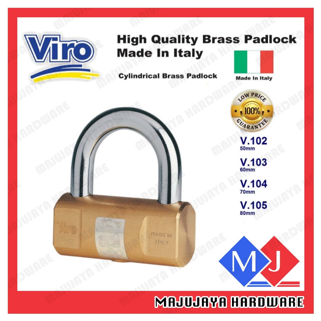 VIRO Cylinder Brass Padlock With Original 2Pcs Key Heavy Duty Kunci ...