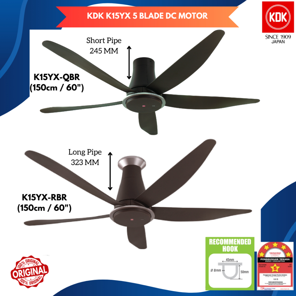 KDK K15YX-QBR / K15YX-RBR KIPAS SILING 5 BLADE CEILING FAN WITH REMOTE ...