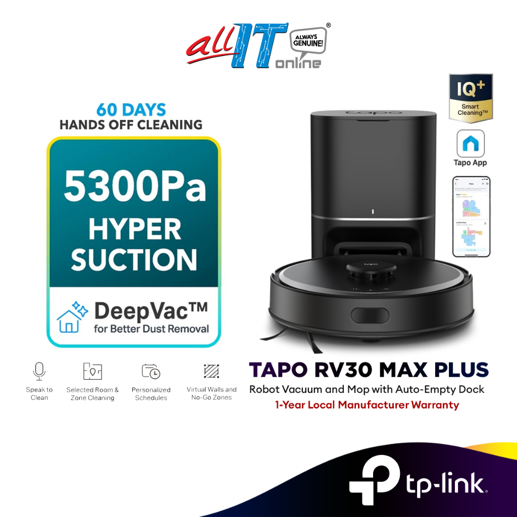 TP-Link Tapo RV30 Max Plus 5300Pa Robot Vacuum Cleaner LiDAR+IMU ...