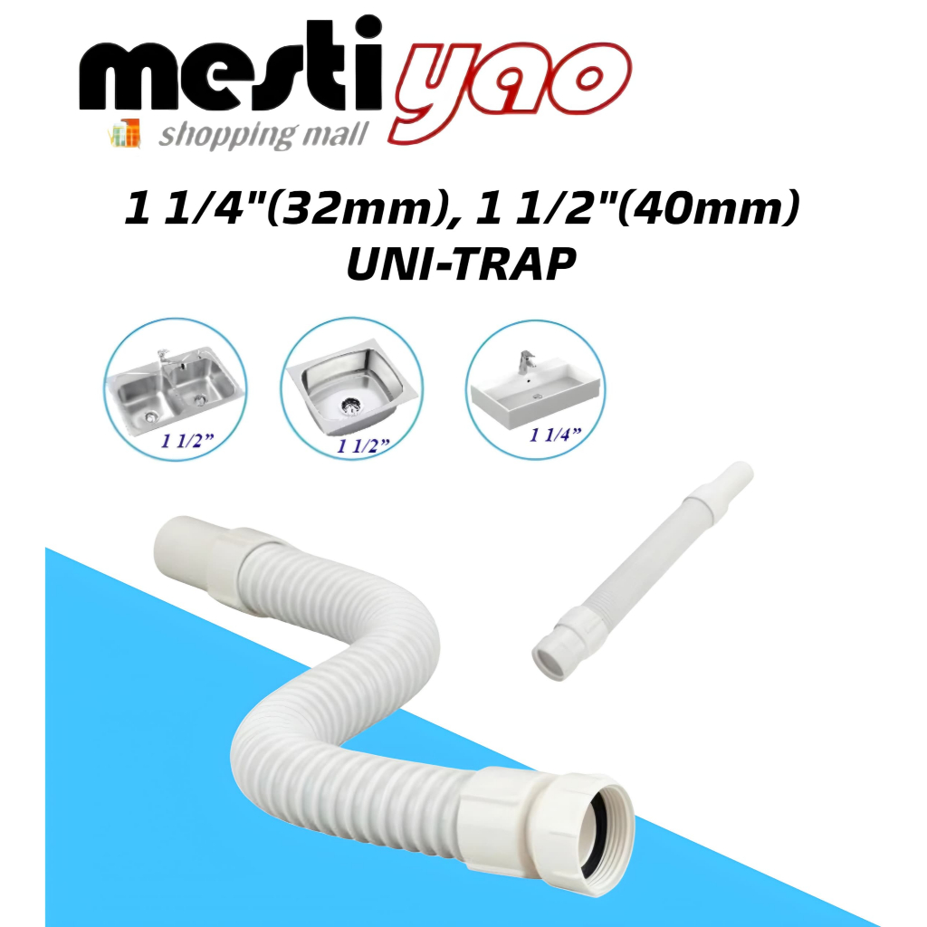 11/4"(32mm), 11/2"(40mm) Flexible Uni Trap For Basin/Paip Sinki Dapur ...
