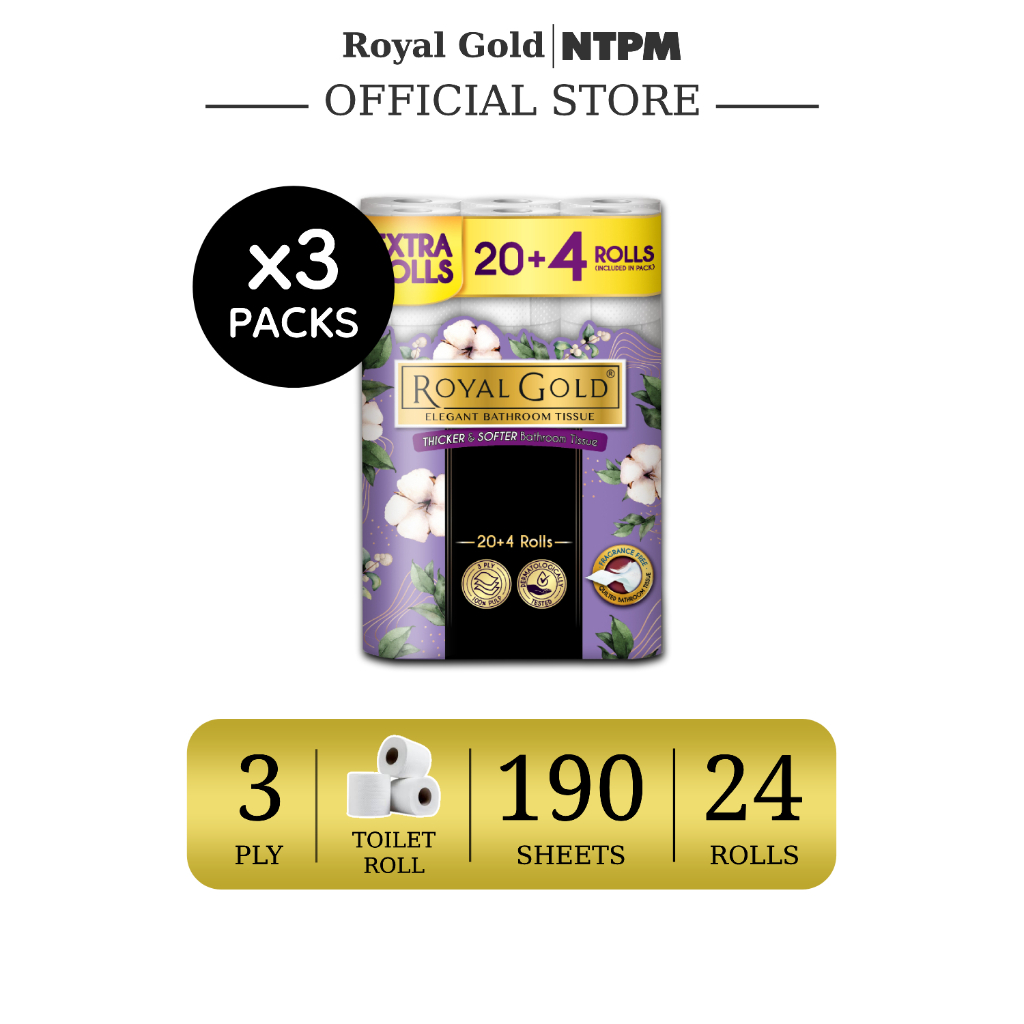 Royal Gold Elegant Toilet Rolls 3 PLY (190's x 24) x 3 Packets | Shopee ...