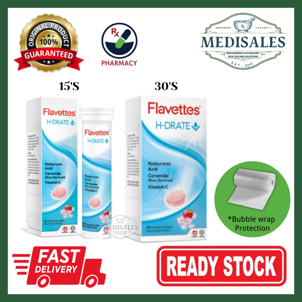 FLAVETTES H-DRATE EFFERVESCENT TAB 15'S | 30'S (EXP 11/2025) | Shopee ...