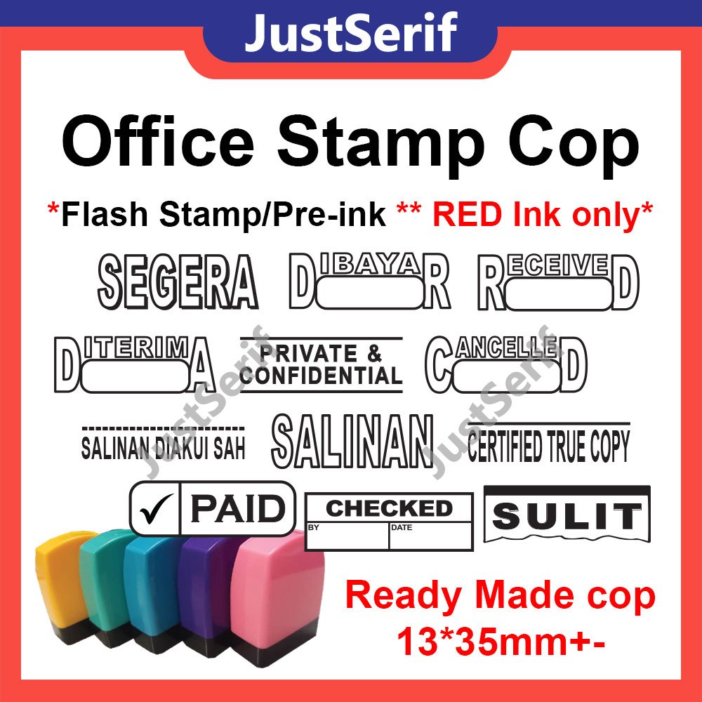 Flash stamp Pre Ink Office Stamp cop Dibayar / diterima / sanlinan ...
