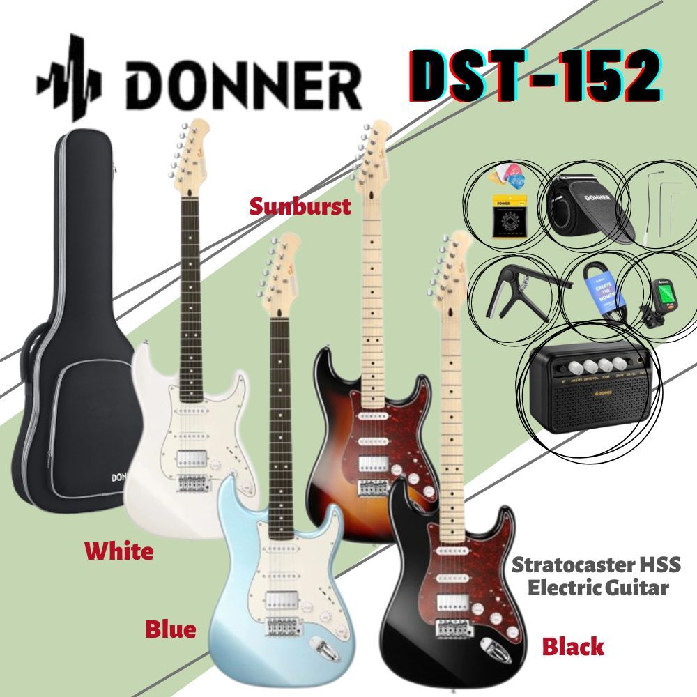 Donner DST-152 Stratocaster HSS Electric Guitar w/Accessories, Indian ...