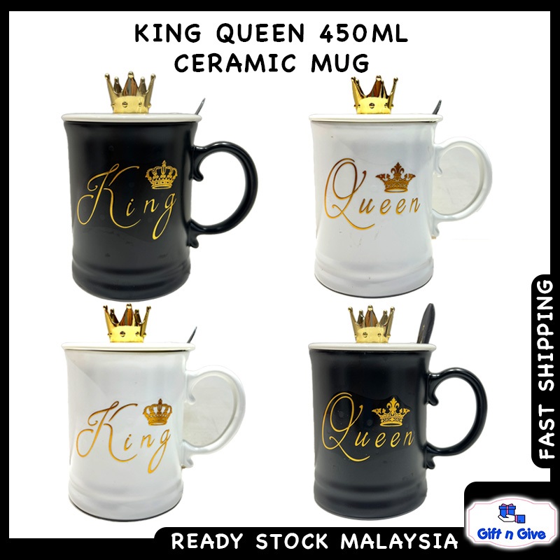 King Queen 450ML Ceramic Mug Cup Drink Water Coffee Tea Cover Lid Gift ...