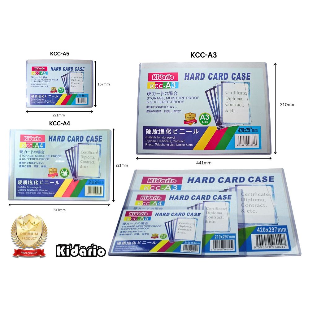 Kidario Document Hard Card Case - A3 / A4 / A5 Super Clear PVC Folder ...