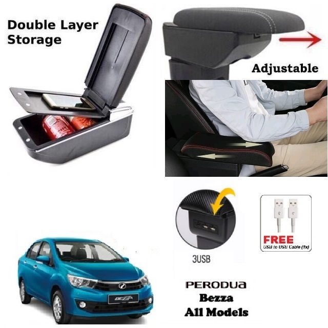 Car Armrest Console Box Perodua Bezza Storage Organizer Red Line ...