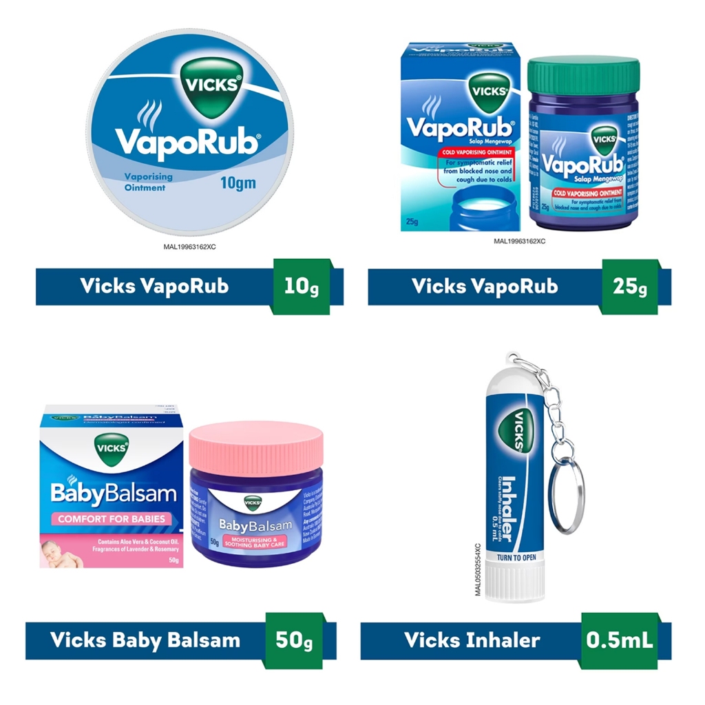 VICKS ( Vaporub 10g 25g ), ( Inhaler 0.5ml ), ( Baby Balsam 50g ...