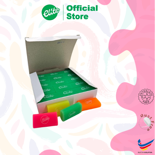 ELITE Fluorescent Dust Free Eraser [FE30] | Exam Grade| 1 BOX [30pcs ...