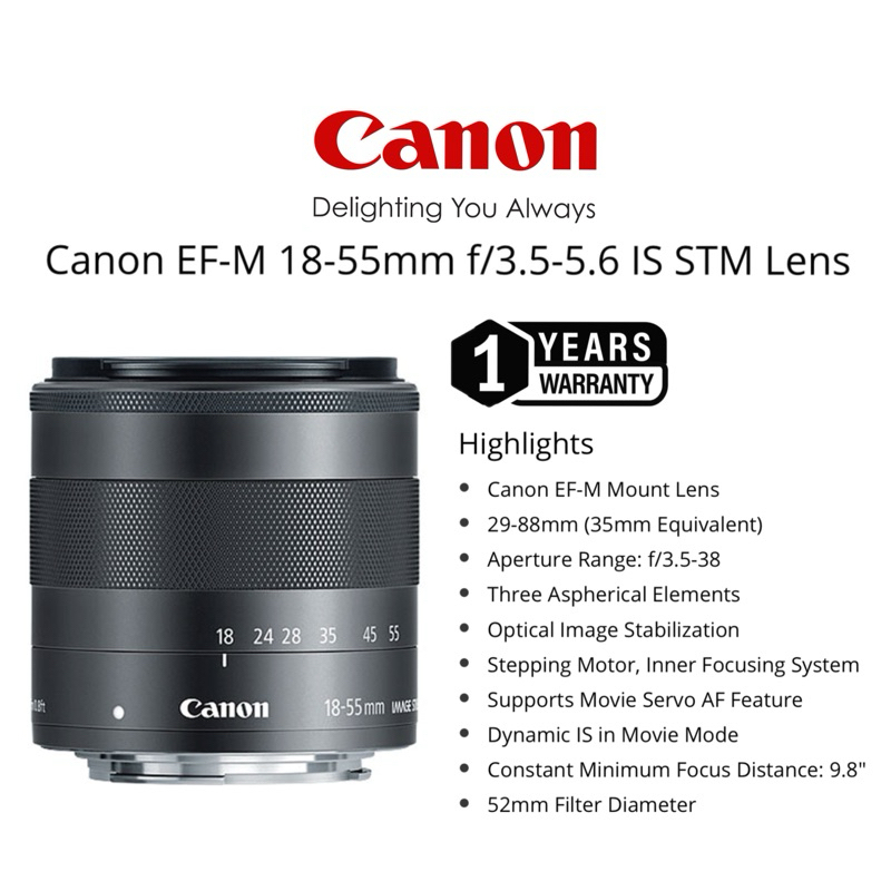 CANON EF-M 18-55MM IS STM LENS/CANON 15-45MM IS STM LENS (1 YEARS WARRANTY) CANON EOS M MOUNT ...